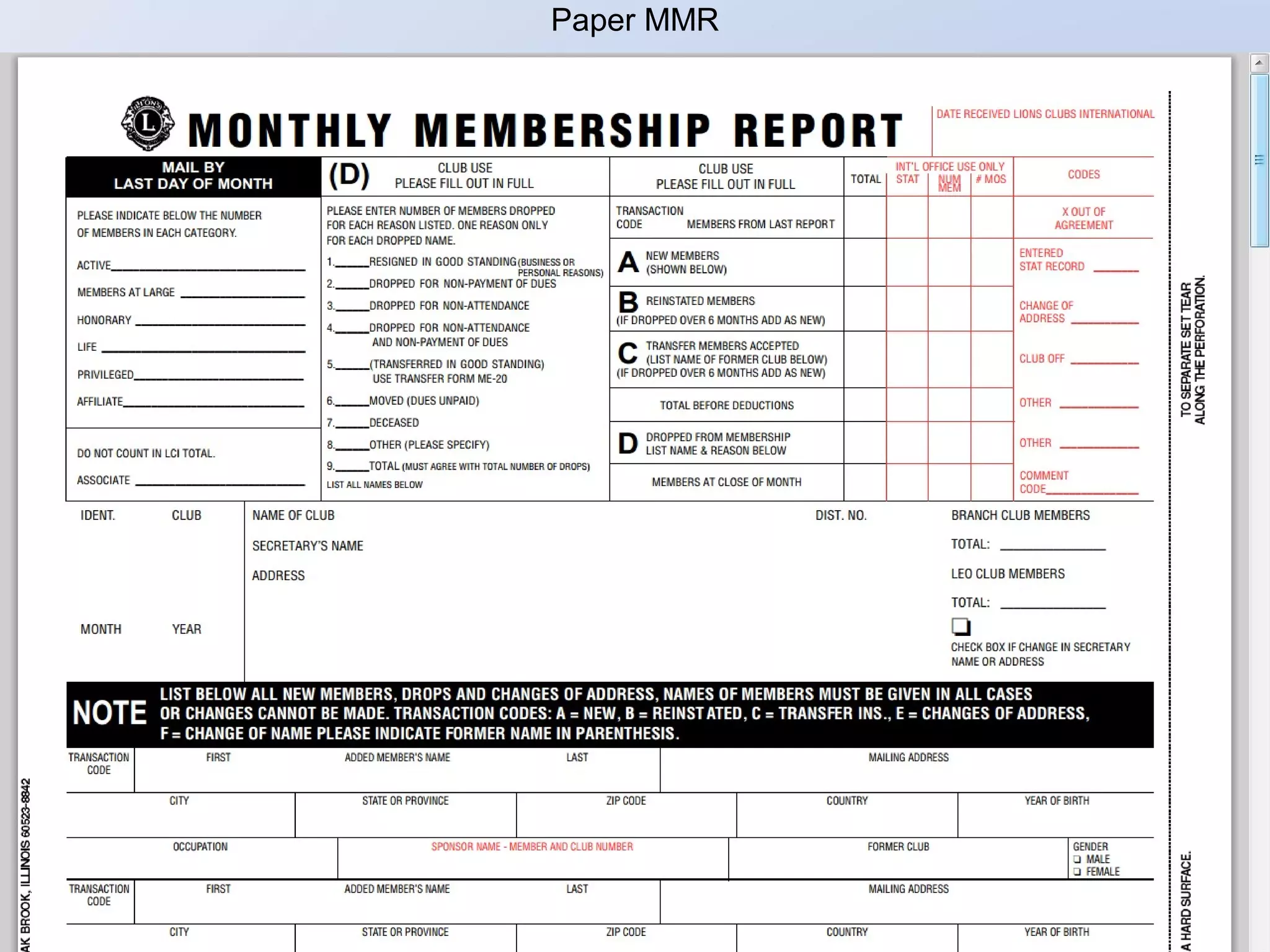 Lions Club Secretary - Paper MMR & WMMR Basics | PPT