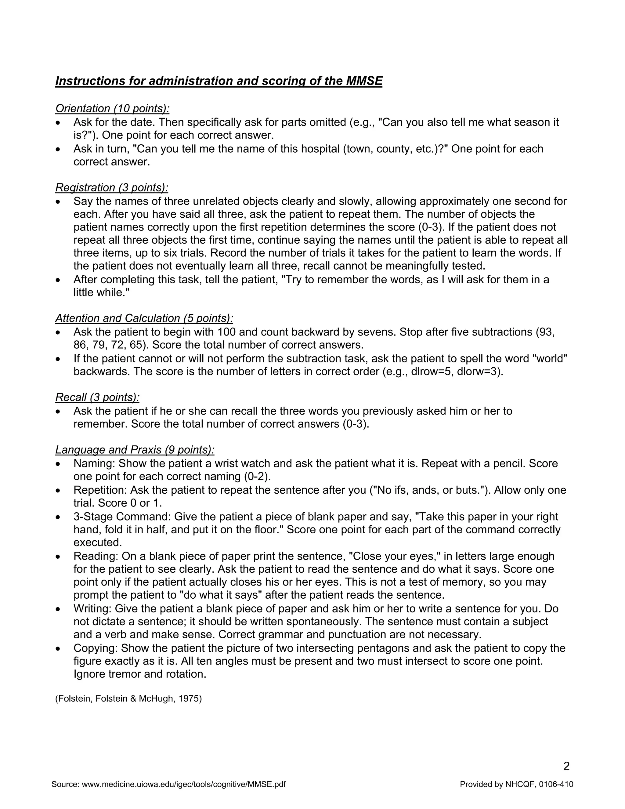 Mini-Mental State Examination | PDF