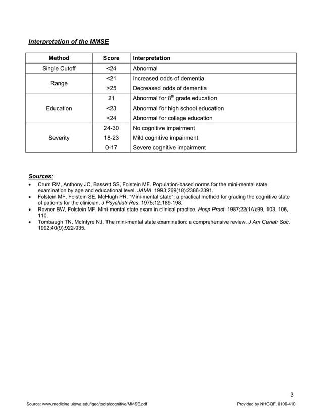 Mini-Mental State Examination | PDF | Brain and Nervous System ...
