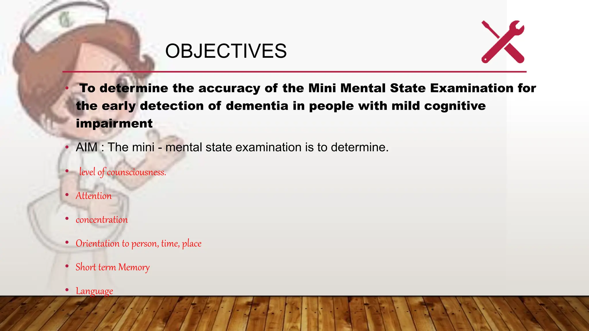 Mini mental state examination for 3rd year | PPTX