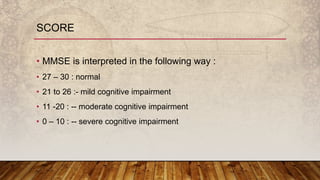 Mini mental state examination for 3rd year | PPTX