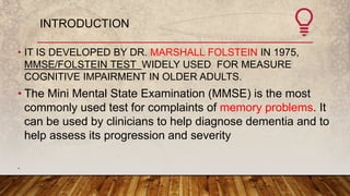 Mini mental state examination for 3rd year | PPTX