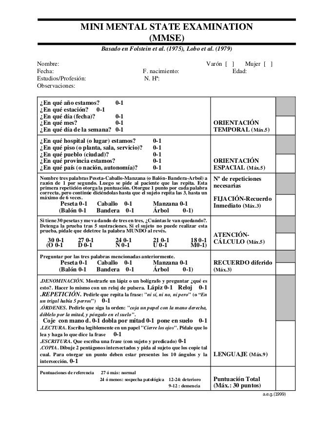 Folstein Mmse Form Printable - Printable Forms Free Online