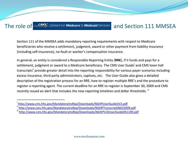 MRC White Paper - MMSEA Section 111 | PPT