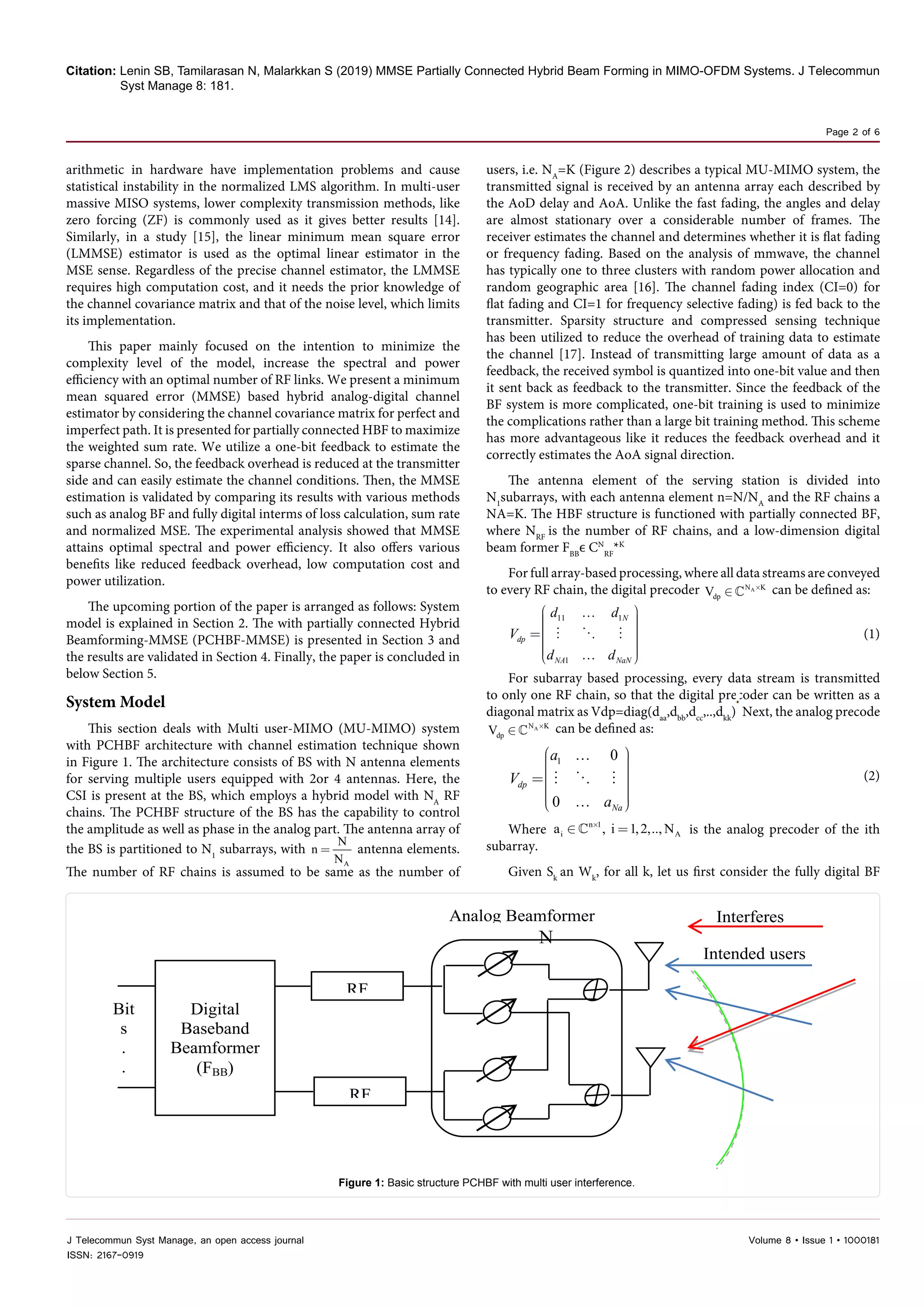 Mmse partially connected hybrid beam forming in mimo ofdm | PDF
