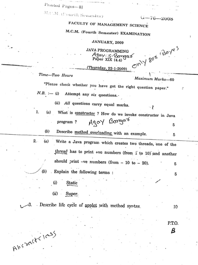 Java Programming Question Paper Aurangabad Mms Pdf Programming Languages Computing