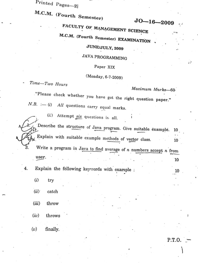 Java Programming Question Paper Aurangabad Mms Pdf Programming Languages Computing