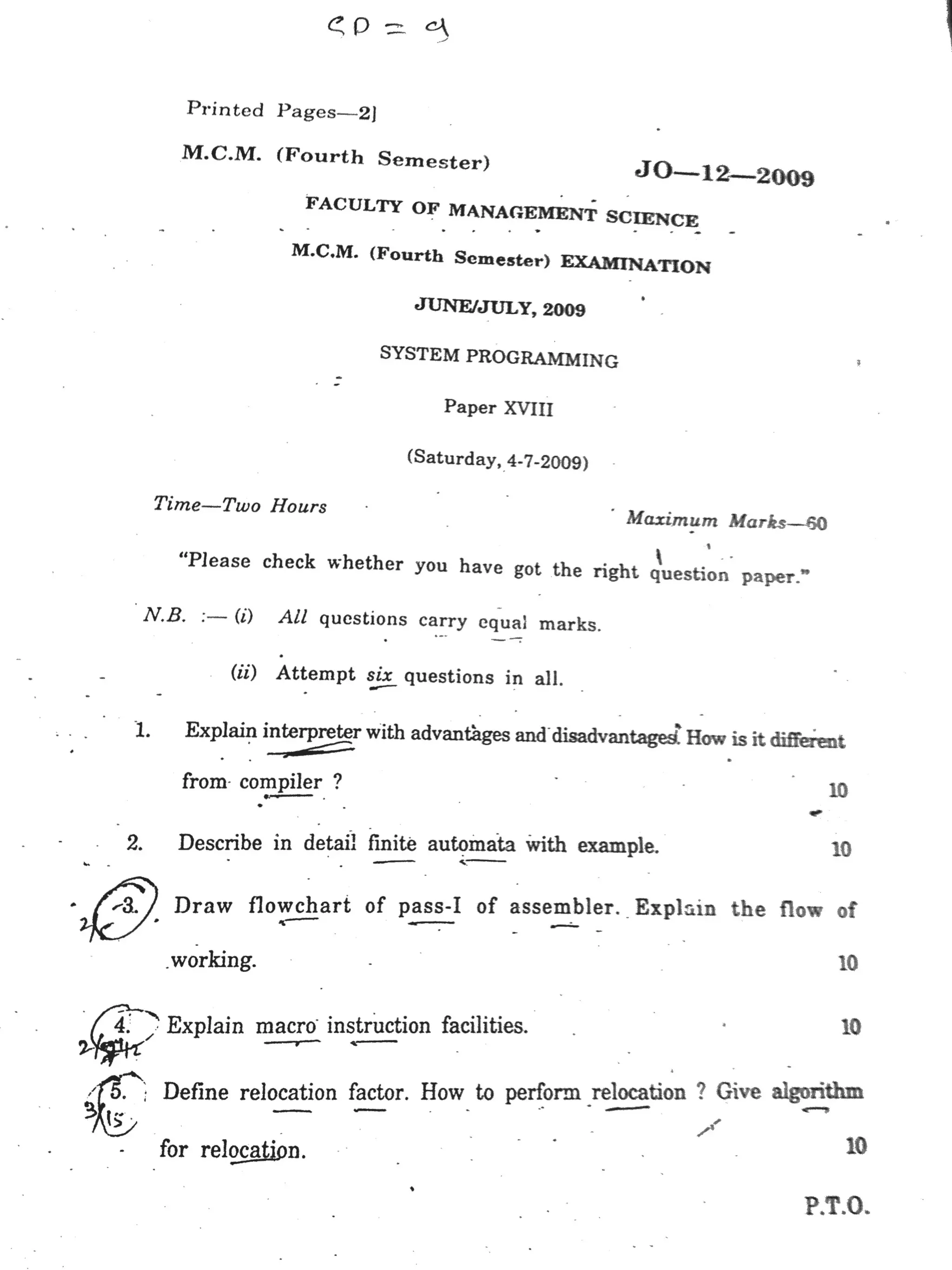 System Programming Question paper Aurangabad MMS | PDF