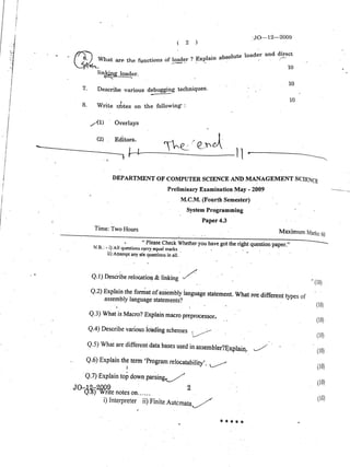 System Programming Question paper Aurangabad MMS | PDF