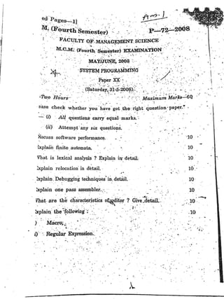 System Programming Question paper Aurangabad MMS | PDF