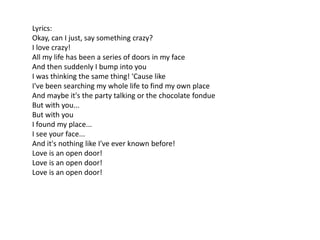 Love Is An Open Door Lyrics