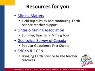 Mining Matters Teachers' Workshop - Modern Mining and Technology Week ...