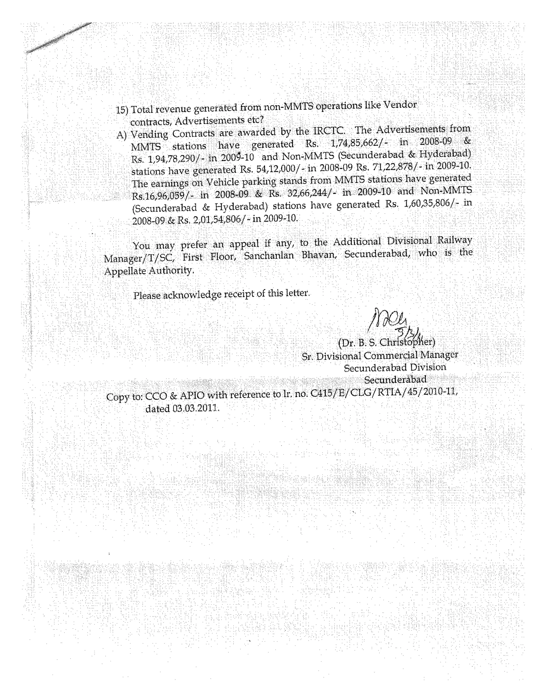 MMTS Hyderabad RTI Replies -V01 | PDF