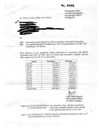 MMTS Hyderabad RTI Replies -V01 | PDF
