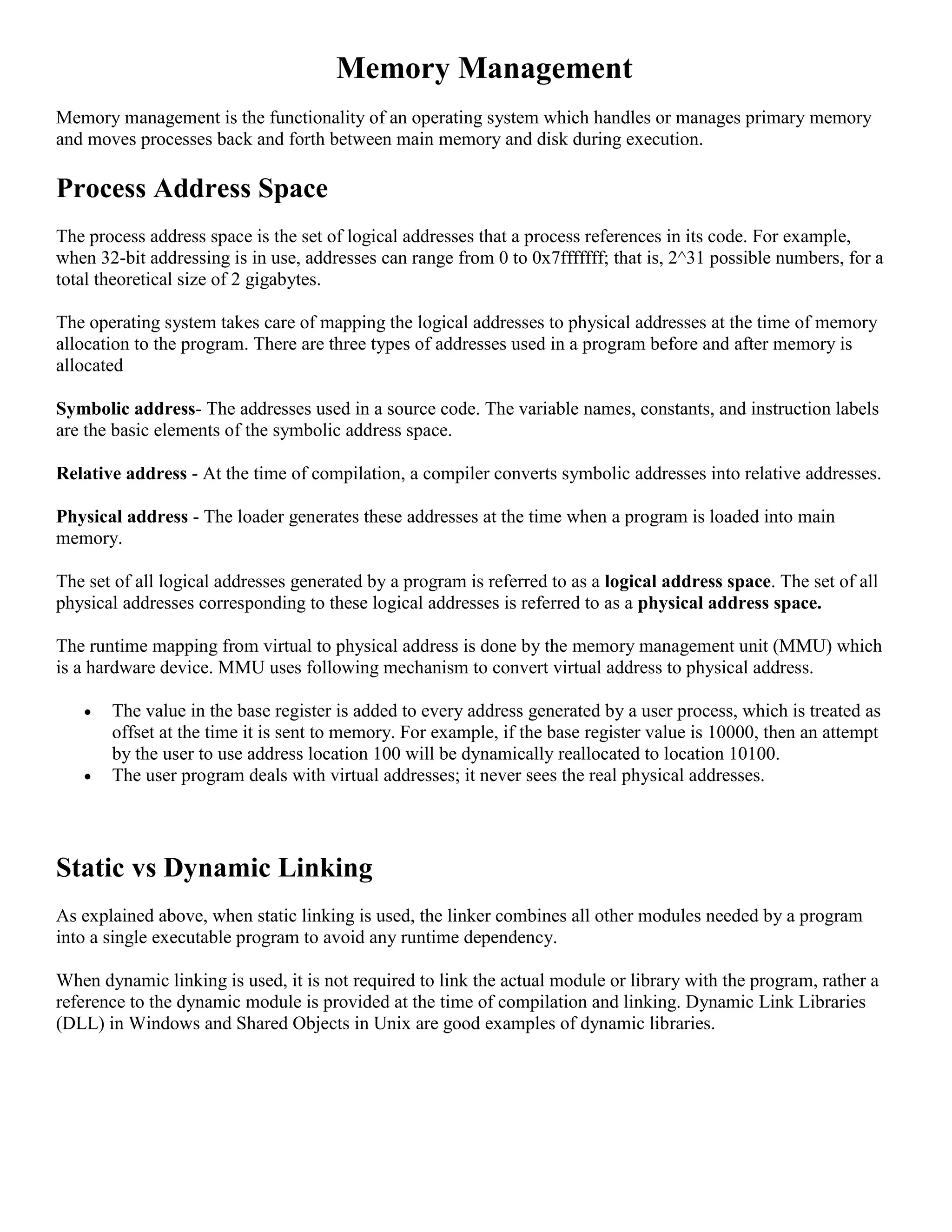 Operating system Memory management | PDF