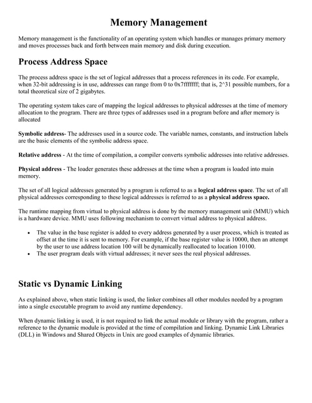 Operating system Memory management | PDF