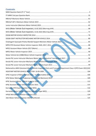 Mechanic Motor Vehicle MCQ Book PDF Free | PDF