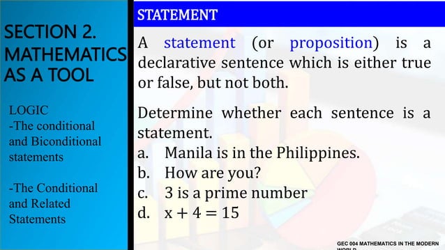 MMW- WEEK 17- CONDITIONAL STATEMENTS.pptx | Chemistry | Science
