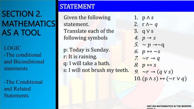 MMW- WEEK 17- CONDITIONAL STATEMENTS.pptx | Chemistry | Science