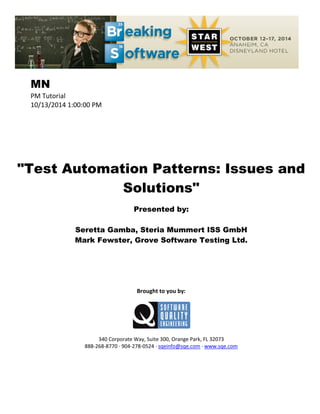 Test Automation Patterns: Issues and Solutions | PDF