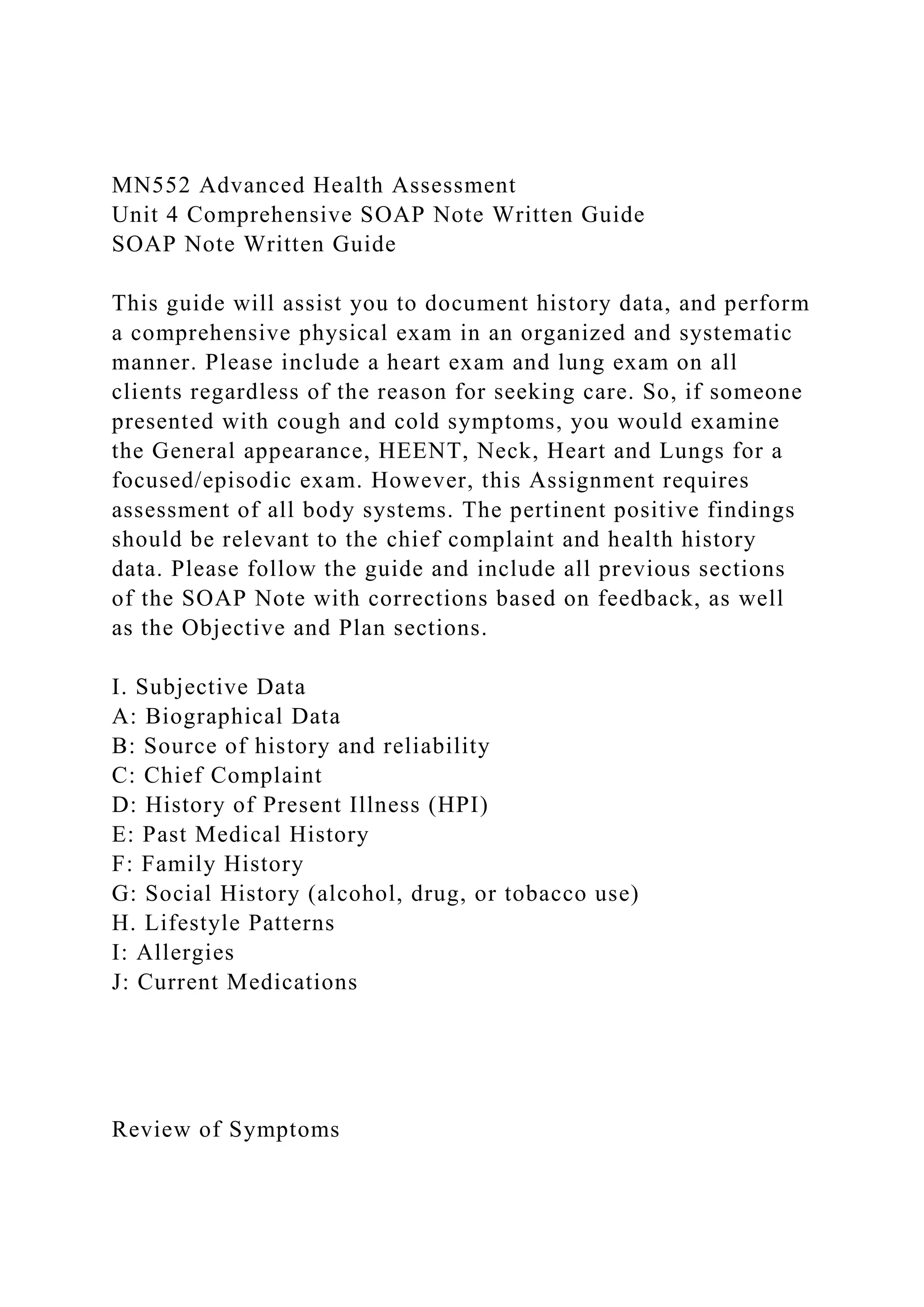 MN552 Advanced Health Assessment Unit 4 Comprehensive SOAP Note .docx