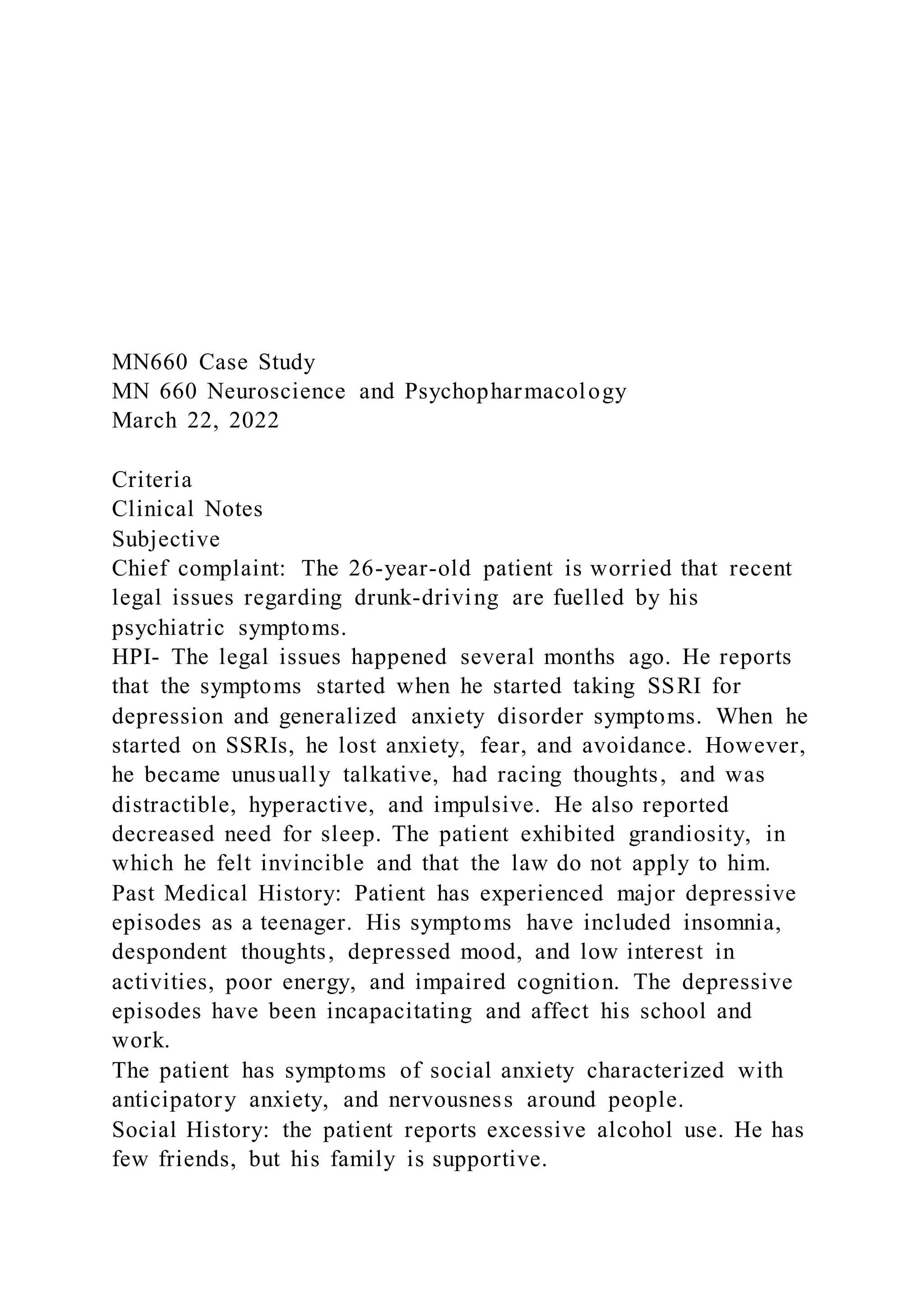 MN660 Case Study MN 660 Neuroscience and Psychopharm | DOCX