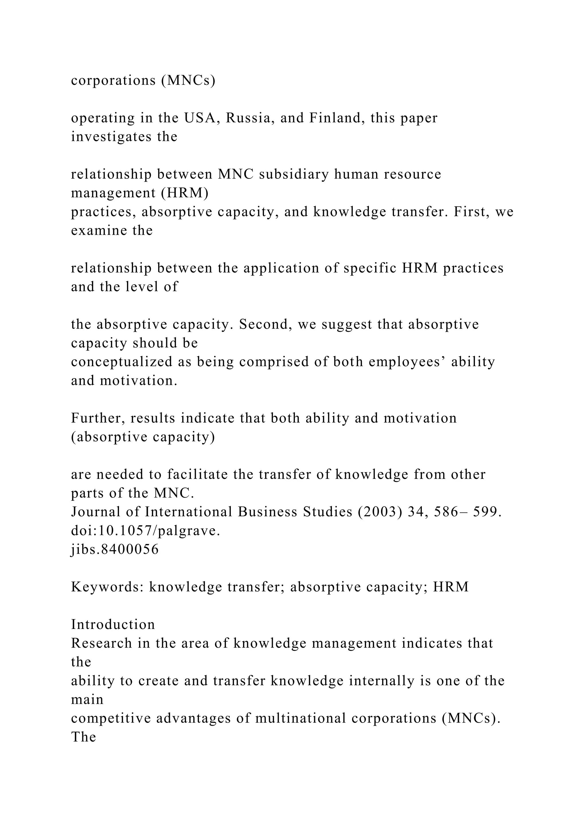 MNC knowledge transfer, subsidiary absorptivecapacity, and.docx