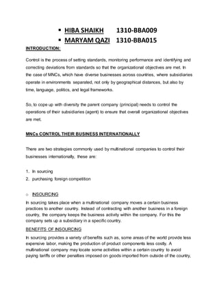 MNCs & their strategic controlling processes | DOCX