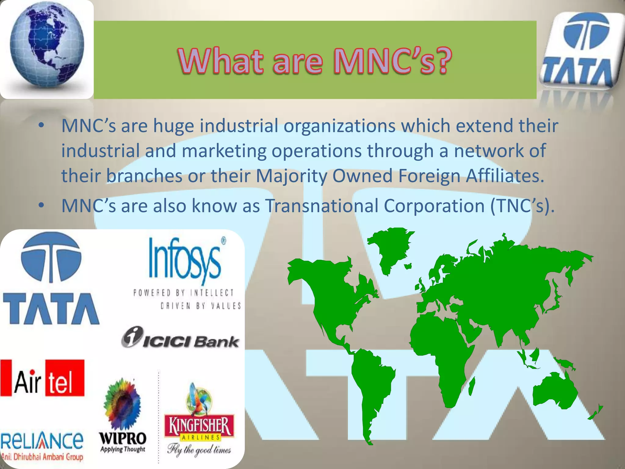 Mnc, tata motors ppt | PPTX | Automotive Industry | Industries