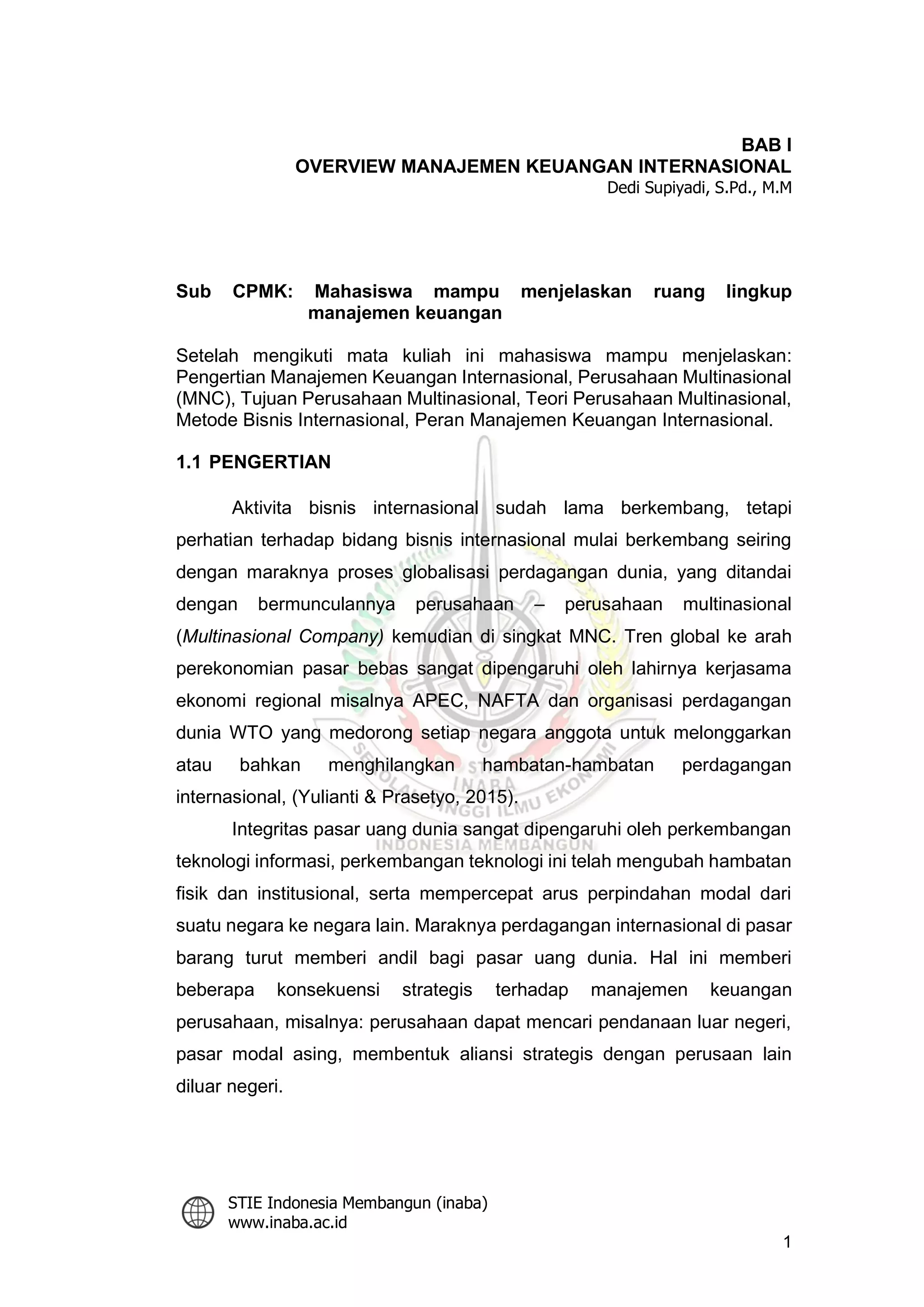 Mnd001 manajemen keuangan internasional-modul-sesi 1 | PDF