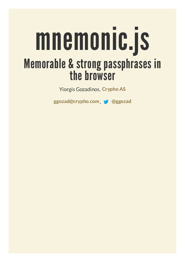 Mnemonic Js Memorable And Strong Passphrases In The Browser