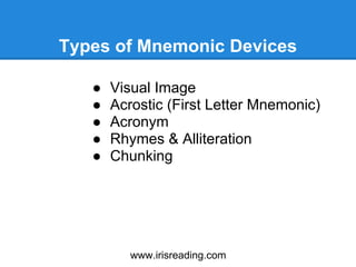 How To Improve Your Memory: Mnemonic Devices | PPT