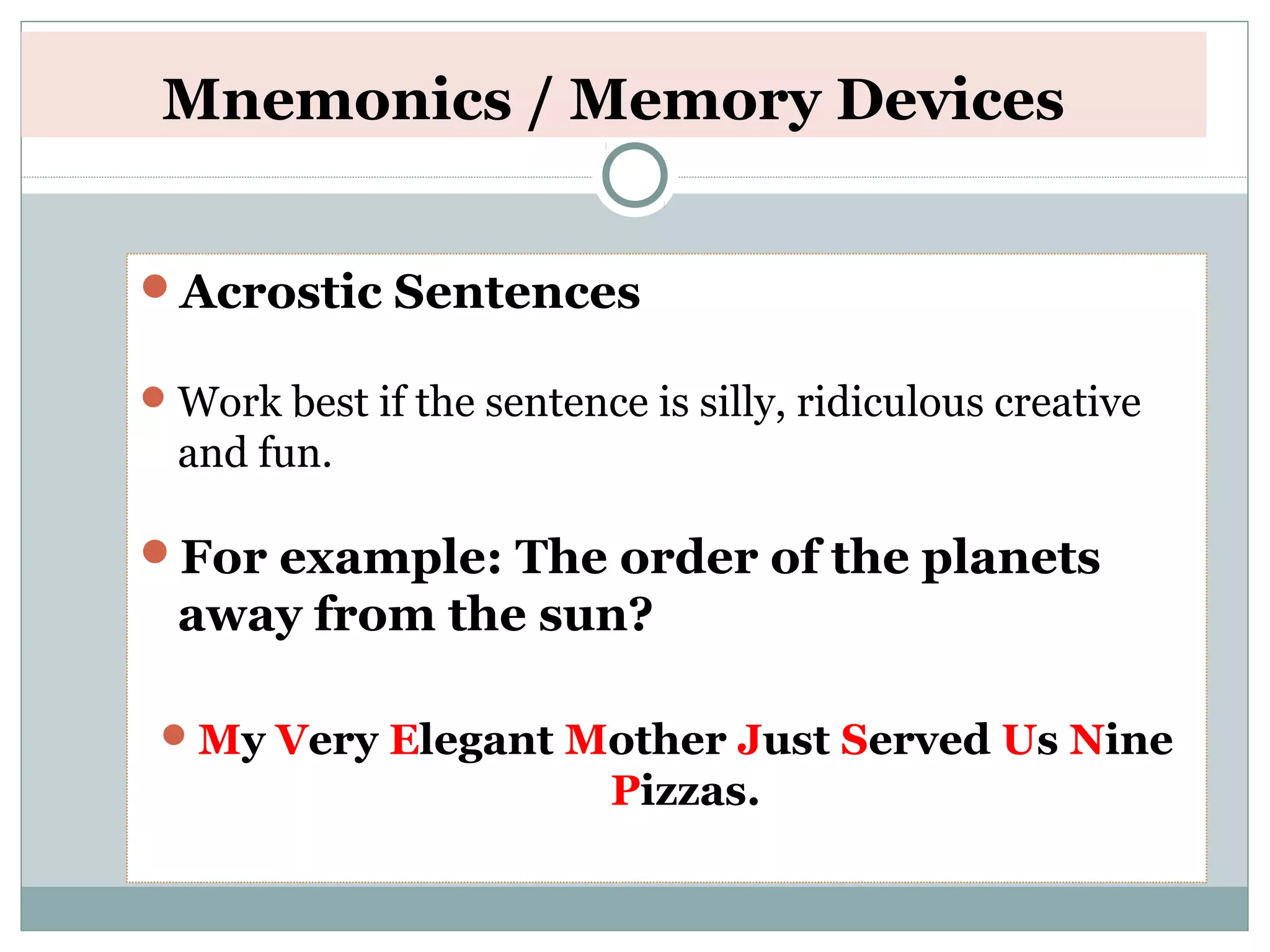 Mnemonic devices lisa com | PPT