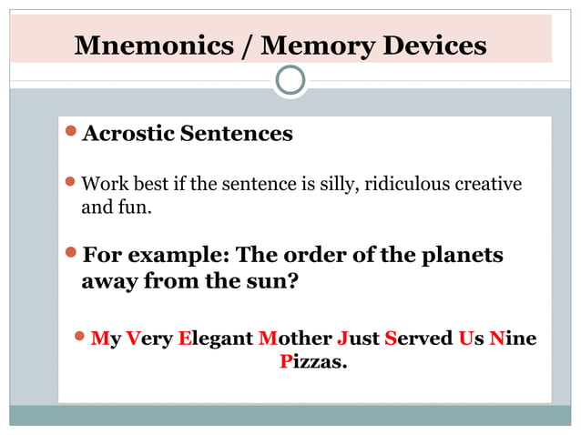 Mnemonic devices lisa com | PPT