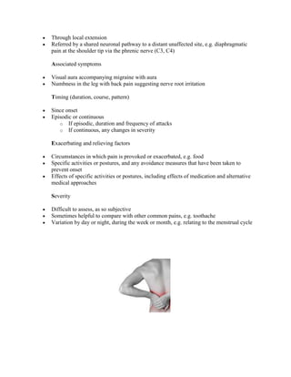 Mnemonic for characteristics of pain | DOCX