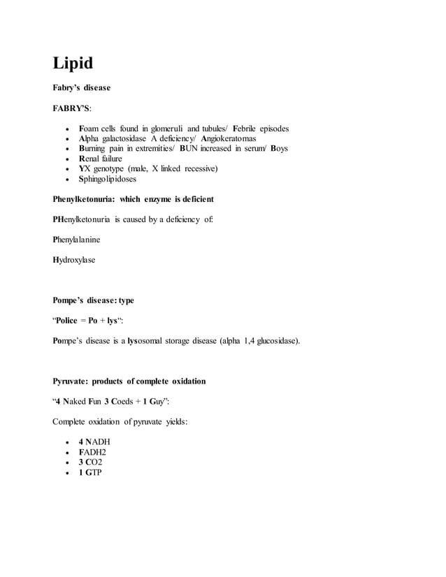 Mnemonics biochemistry lipids | DOCX
