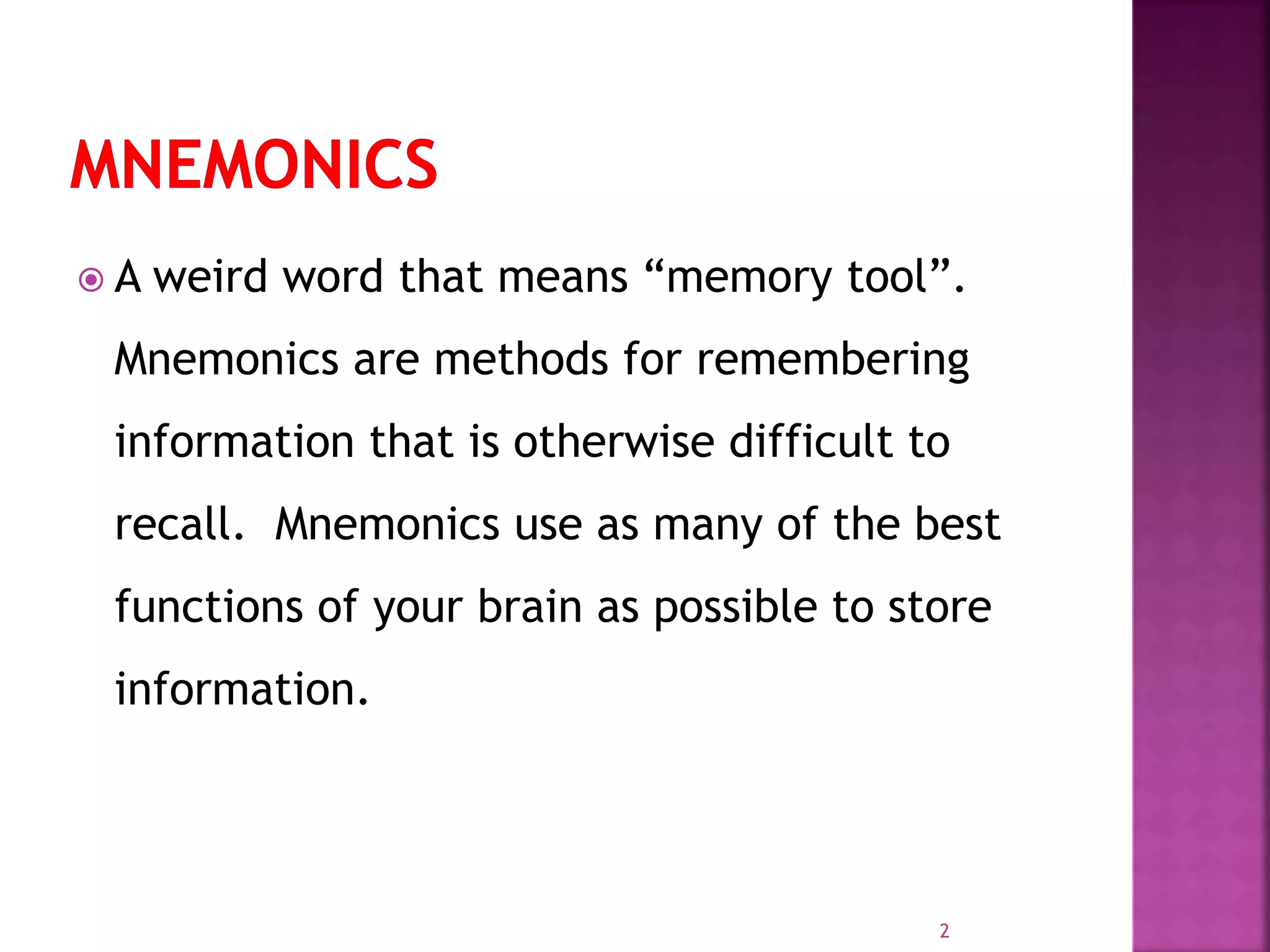 Mnemonics by maghan das | PPTX
