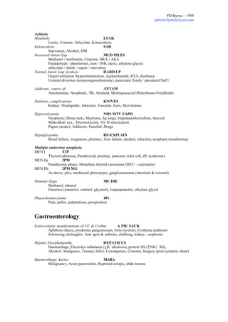 Mnemonics for medicine & surgery | PDF