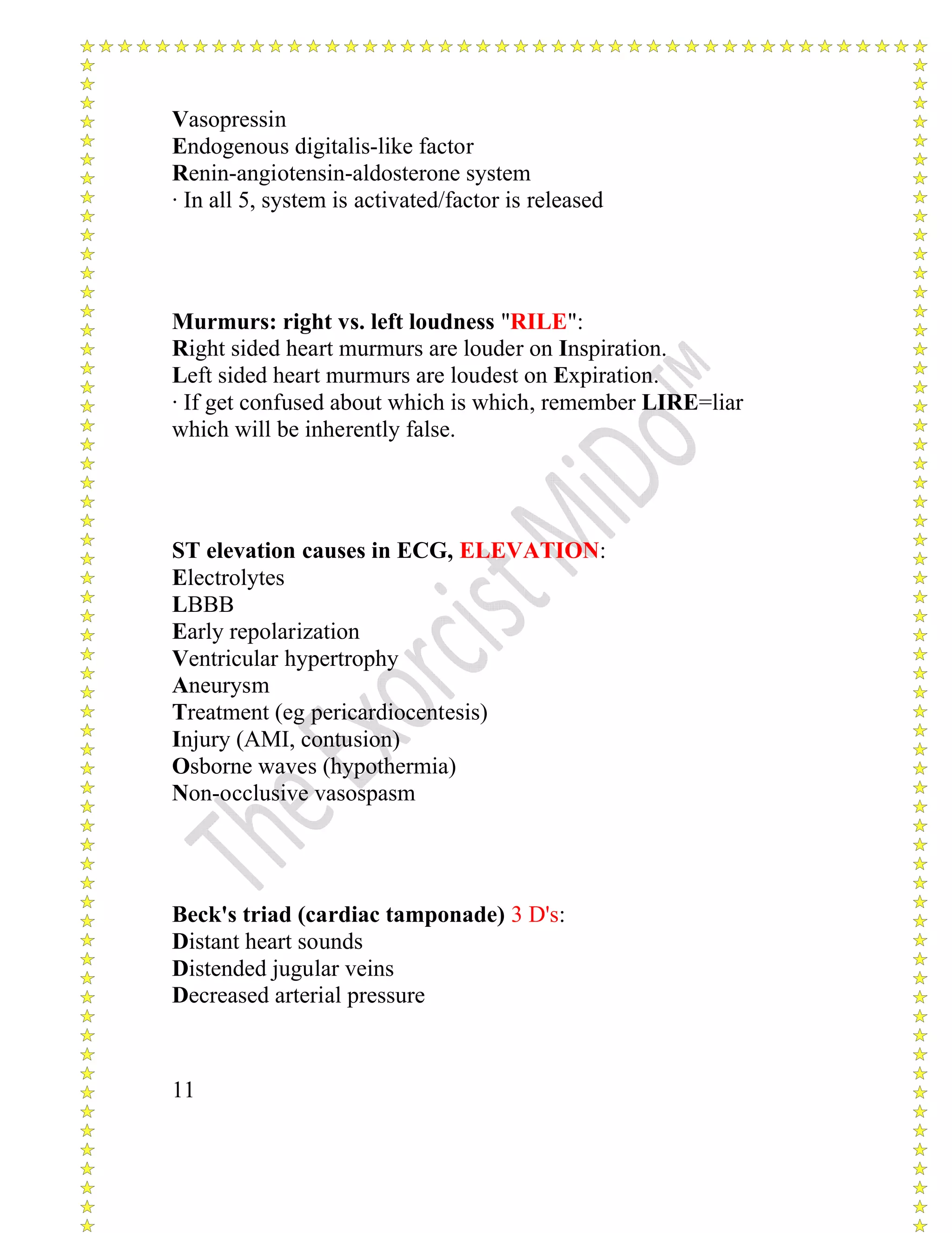 Cardiology Mnemonics | PDF