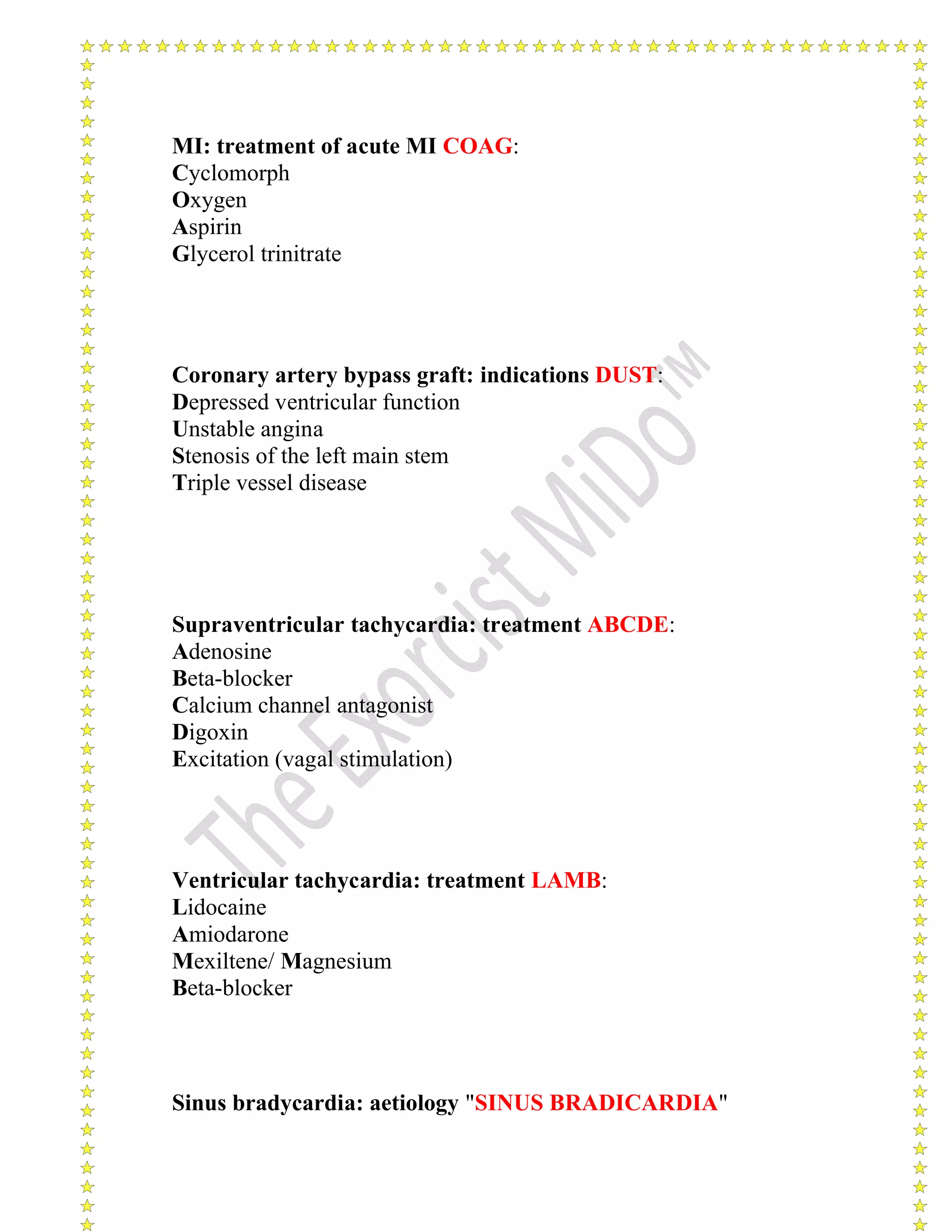 Cardiology Mnemonics | PDF