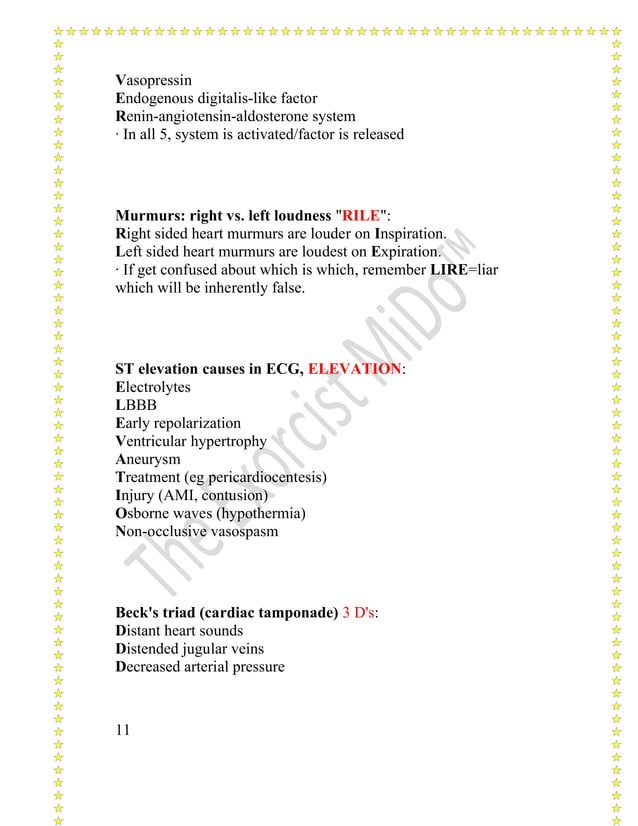 Cardiology Mnemonics | PDF | Heart and Cardiovascular Diseases | Diseases and Conditions
