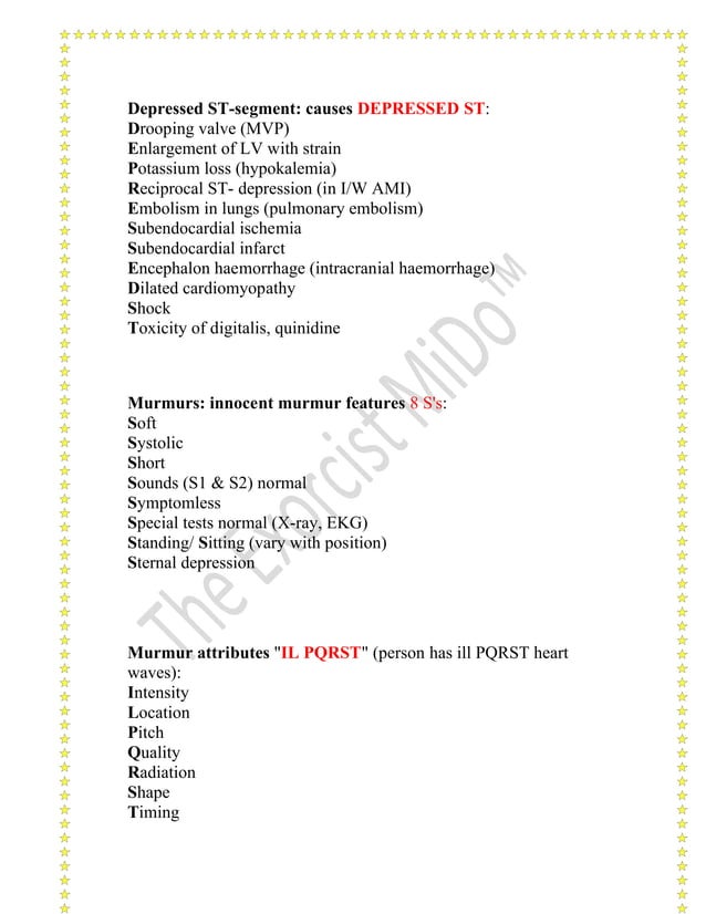Cardiology Mnemonics | PDF | Heart and Cardiovascular Diseases | Diseases and Conditions