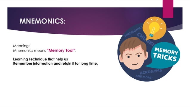 Mnemonics - MEMORY TOOL. Understanding Mnemonics and its uses. | PPT