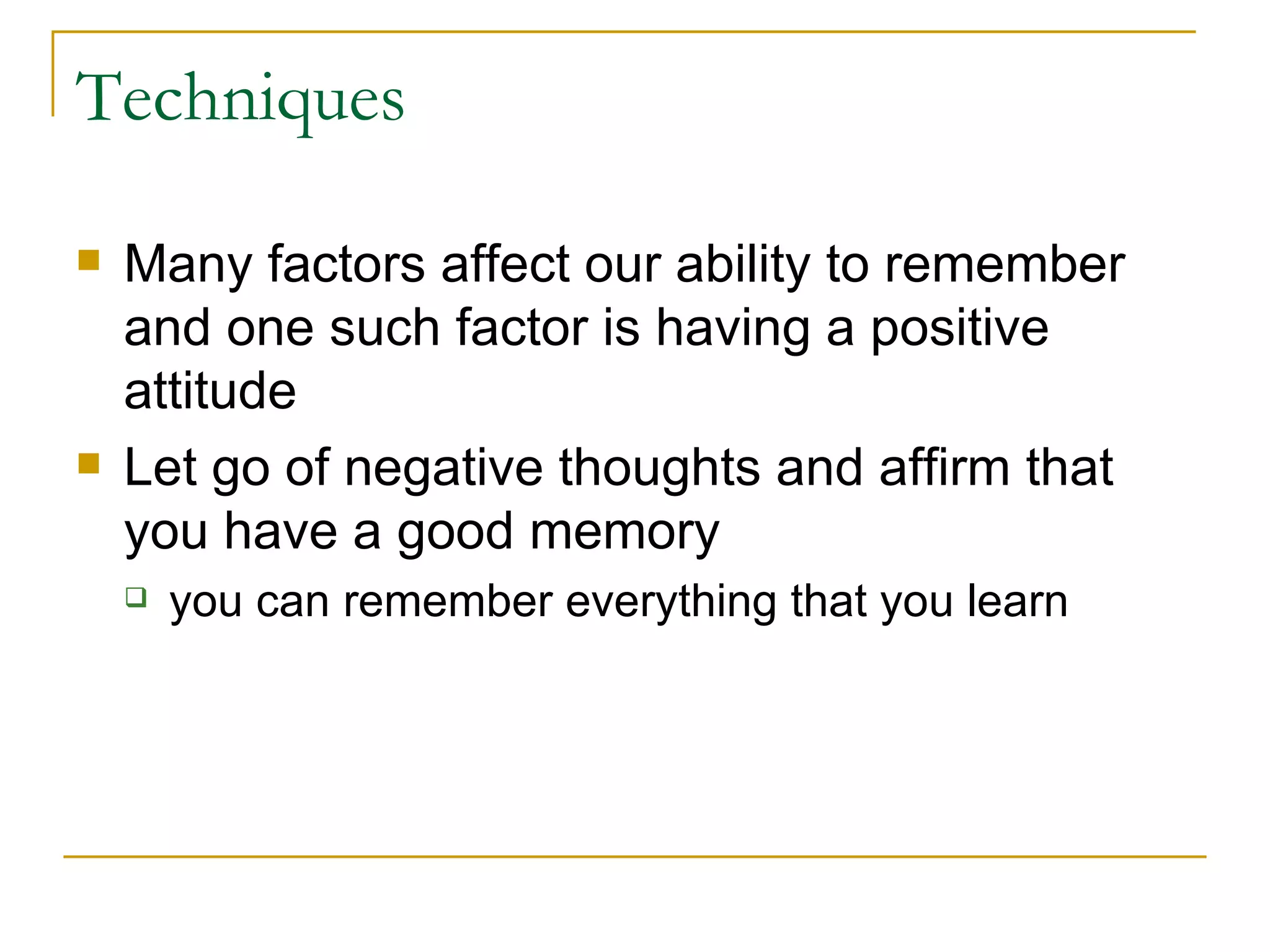 Mnemonics studyskills | PPT