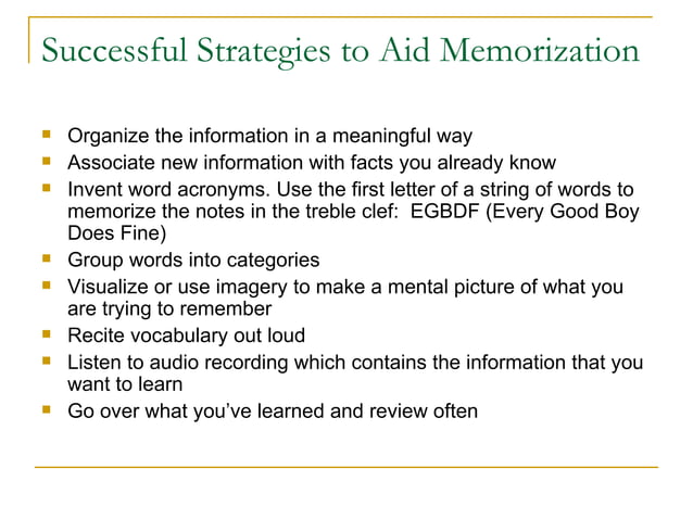 Mnemonics studyskills | PPT