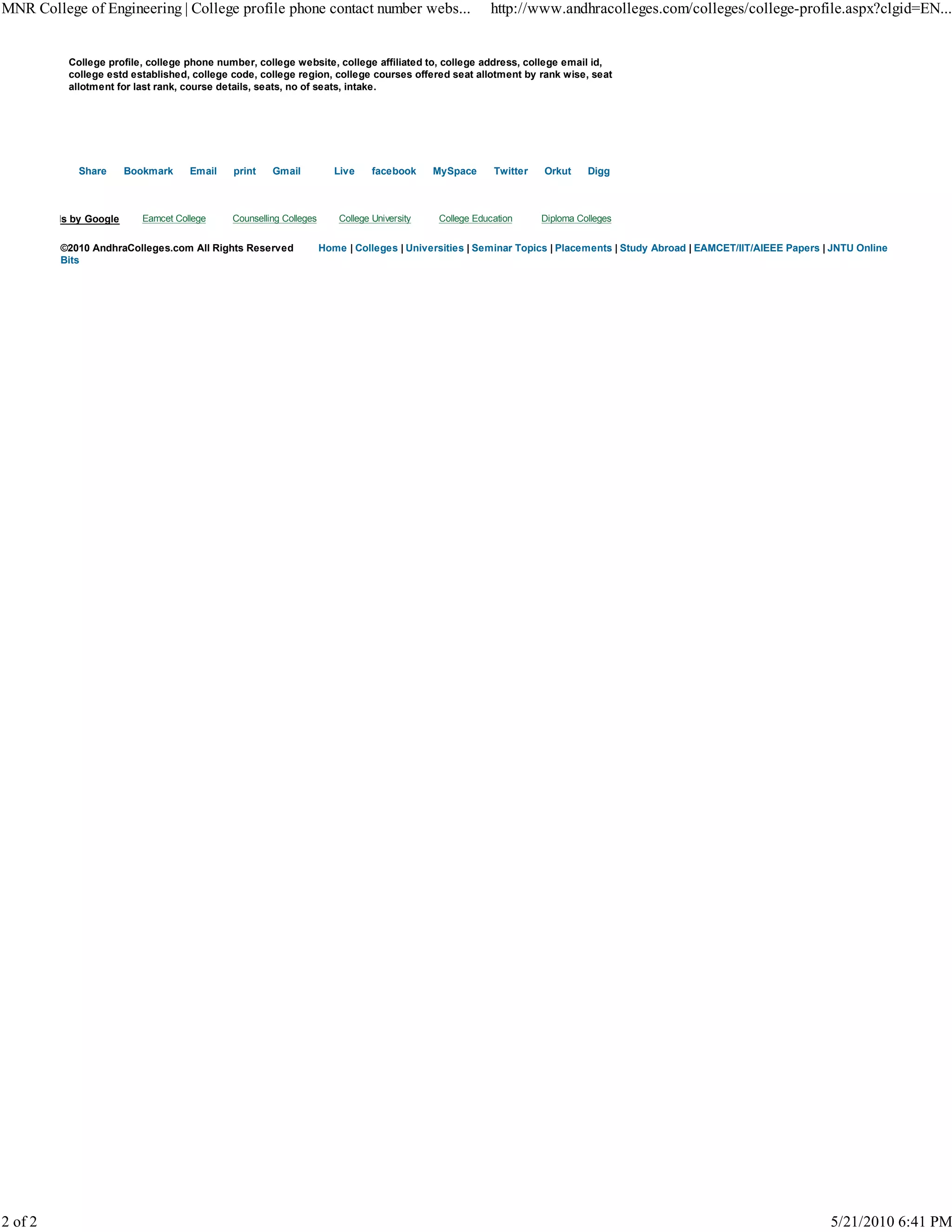 Mnr College Of Engineering & Technology | PDF