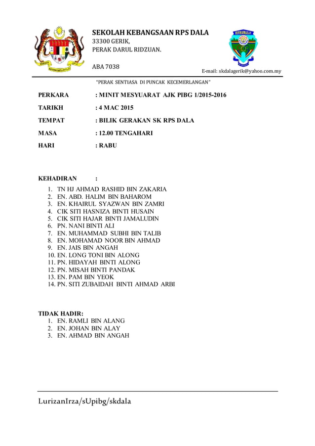 MINIT MESYUARAT AJK PIBG | DOCX