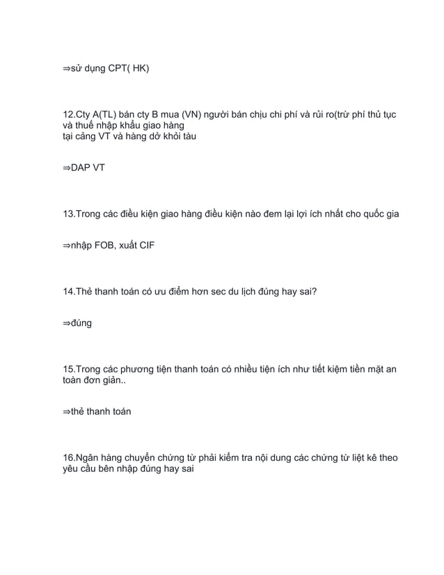 Môn thi Phần Trắc nghiệm Nghiệp Vụ Ngoại Thương - Tài liệu ôn thi cấp Chứng chỉ Nghiệp vụ khai ...