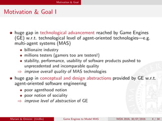 Game Engines to Model MAS: A Research Roadmap | PPT