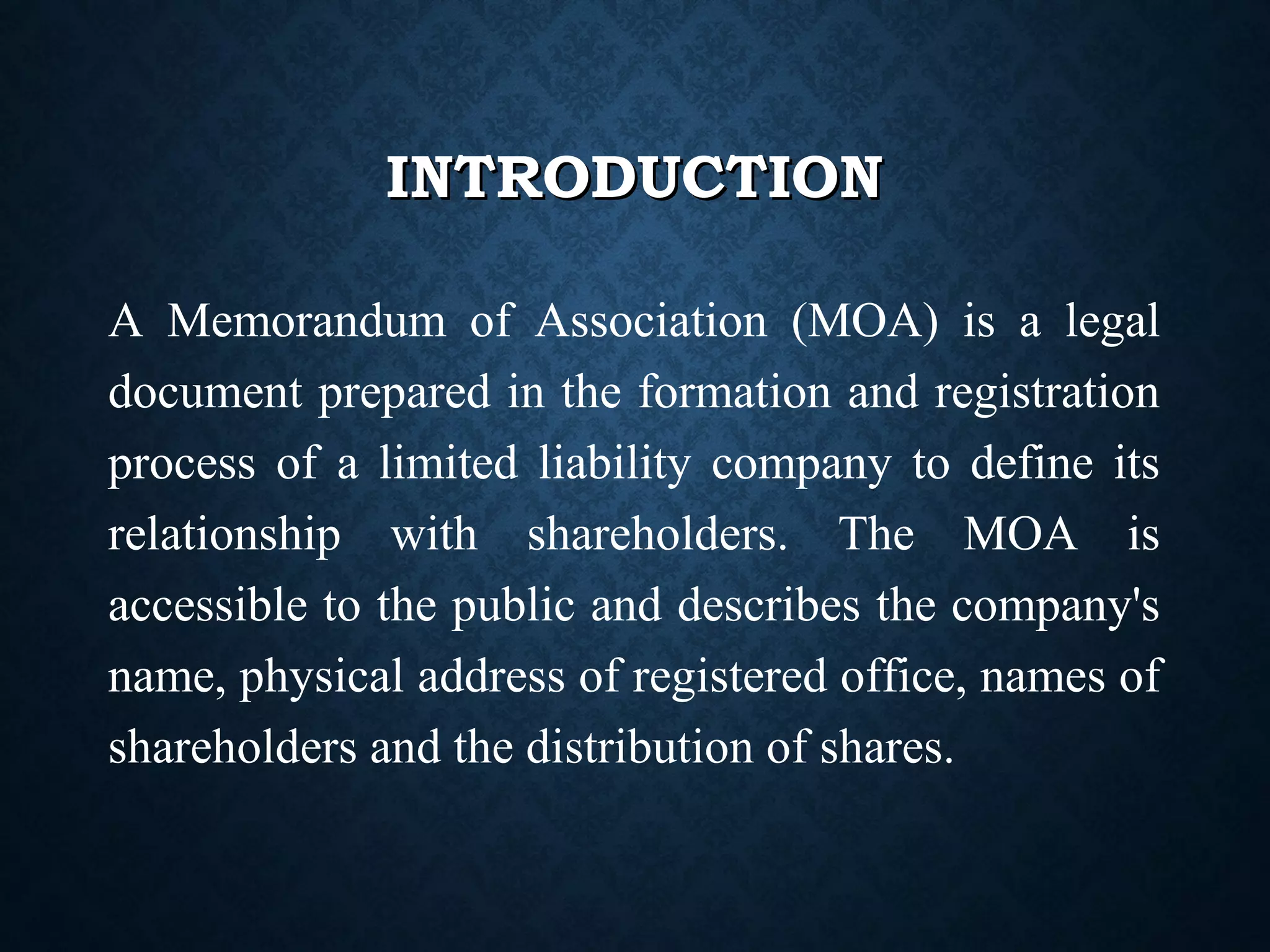 Memorandum of Association | PPT | Business | Business and Finance